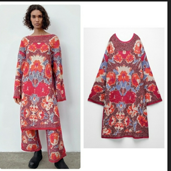 Zara | Sweaters | Zara Floral Jacquard Knit Tunic Sweater | Poshmark